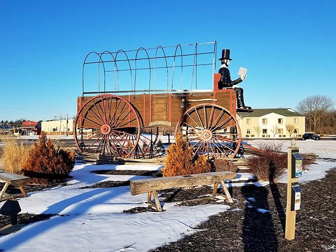 "Winter wonderland meets Western frontier." Snow-dusted and serene, this scene is like a Currier and Ives print come to life&hellip; if Currier and Ives were into giant wagons.