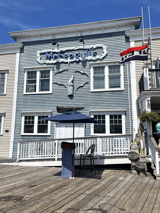 McSeagull's facade is a cheerful beacon of seafood delights. That seagull sign isn't just cute - it's pointing you towards lobster nirvana.