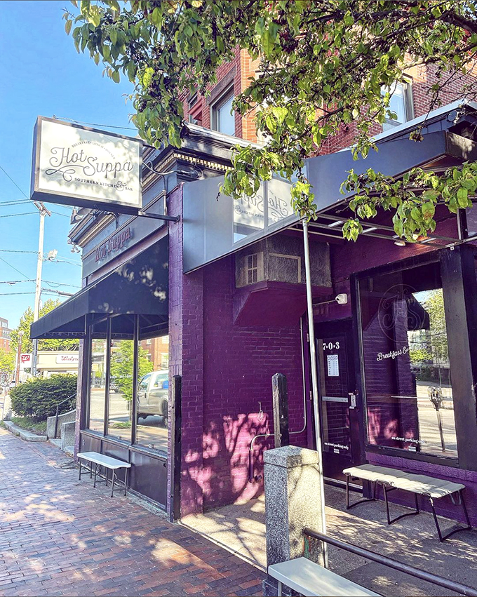 The purple-painted brick exterior stands proud on Congress Street, like a beacon for breakfast lovers everywhere.