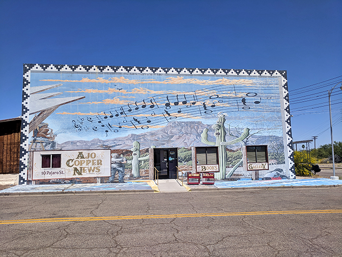 Extra, extra! Read all about it at the Ajo Copper News. This mural is music to the eyes, proving that in Ajo, even the buildings have a song to sing. Photo credit: Kirk garner