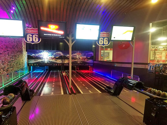 Strike up some fun at Highway 66! It's like your favorite retro bowling alley got a neon makeover and invited all your friends.
