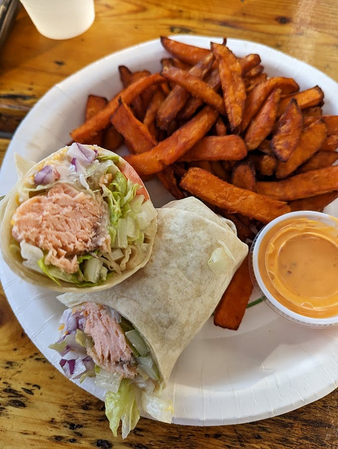 Who knew seafood could rock the wrap world? This burrito proves Maine knows more than just lobster rolls. Photo credit: Mora Pluchino