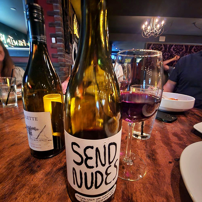 Send Nudes? More like "Send Noods" &ndash; pasta noodles, that is! This cheeky wine label perfectly captures EVO's playful spirit. Salute! Photo credit: Dianne E.