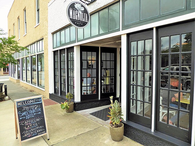 French doors and classic signage blend seamlessly with Palatka's historic downtown, creating an inviting entrance to your new favorite spot.