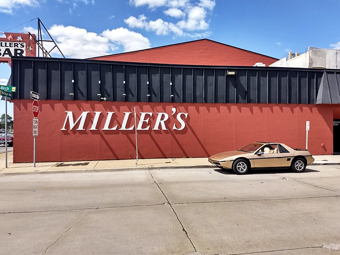 That iconic red exterior against Michigan sky&mdash;like a beacon calling all burger lovers home.