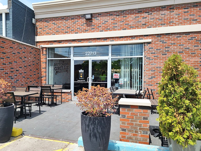 Where brick meets modern design, creating a welcoming entrance that promises delicious things ahead.