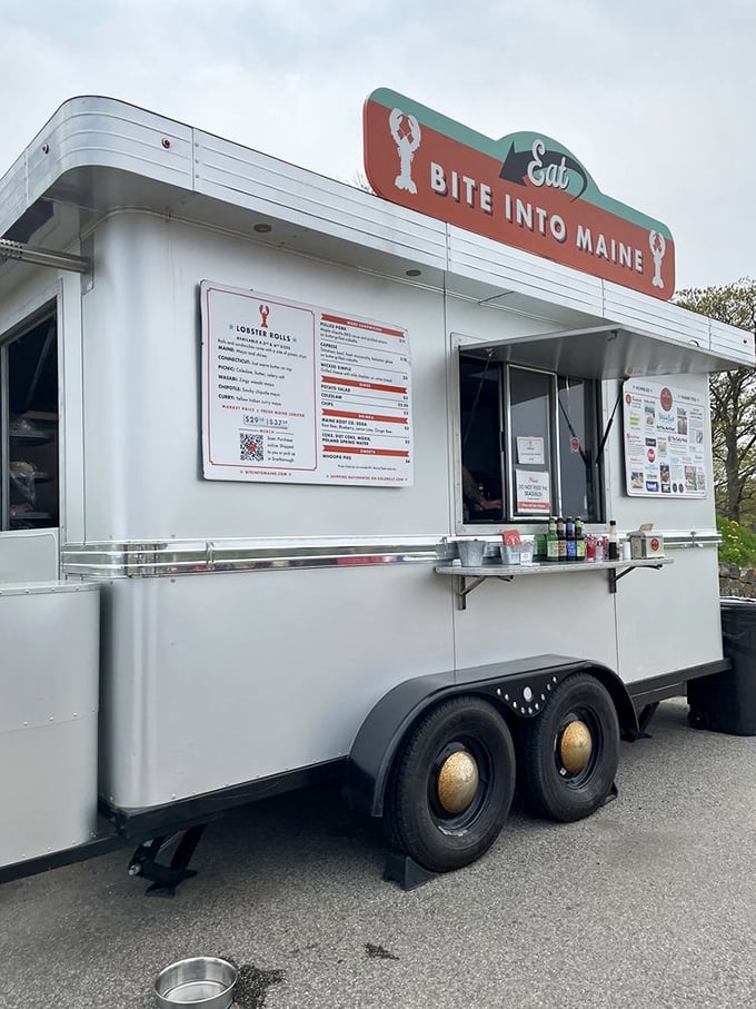 The retro-styled food truck gleams in the coastal light, a beacon of deliciousness for hungry travelers. Photo credit: Annette G.