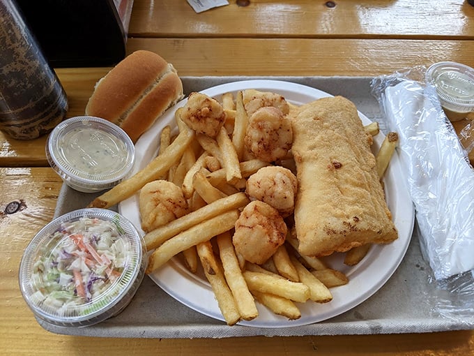 The dynamic duo of the sea: golden-fried haddock and scallops, making every other lunch option seem ordinary. Photo credit: Michael Brozek