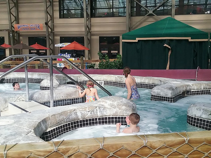 The hot tubs offer a perfect retreat after conquering the slides, proving sometimes the best adventures end in relaxation.