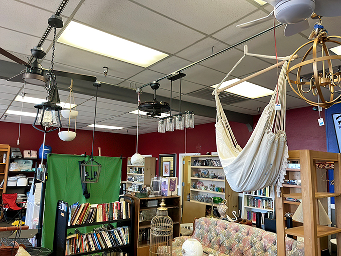 A mesmerizing display of hanging lights creates an enchanting canopy, turning everyday shopping into a magical experience.