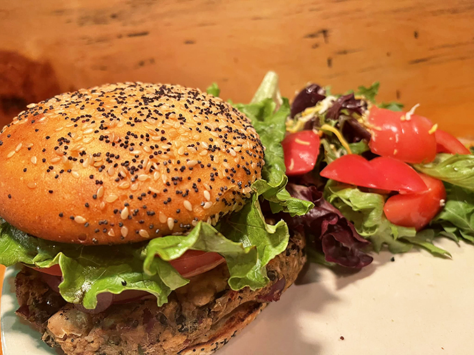 Who needs meat when you've got a burger this good? This plant-based patty proves that veggie burgers can be both virtuous and victorious. Photo credit: Casey's Caboose