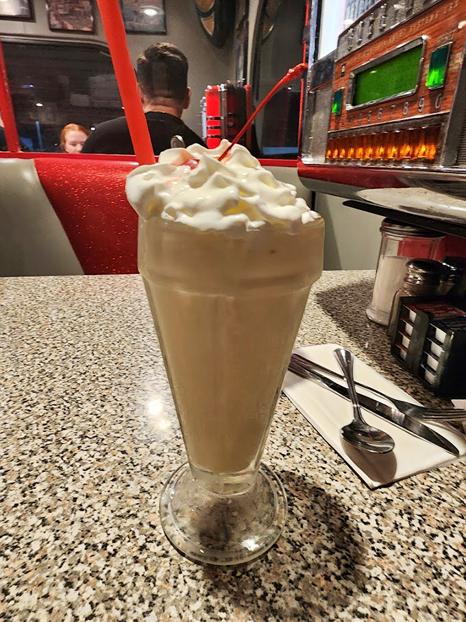 A milkshake so thick, it's practically standing at attention. That whipped cream crown? Just showing off now. Photo credit: tommy balli