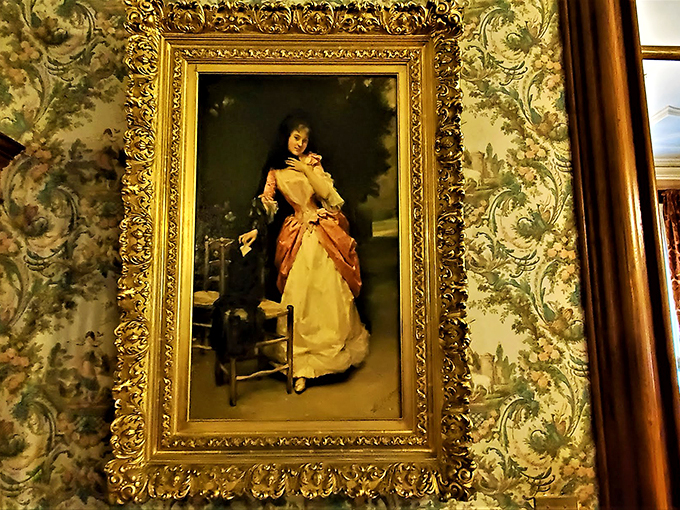 A gilded frame showcases Victorian fashion at its finest, proving some poses were made for Instagram before Instagram existed.