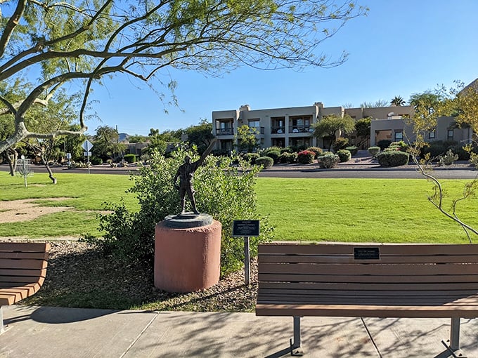 Strategically placed benches invite visitors to pause and soak in the desert beauty of Fountain Hills.