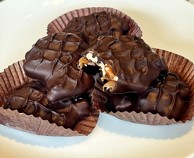 Pecan chocolates that look like edible art. These nutty, chocolatey bites are small in size but big on flavor.