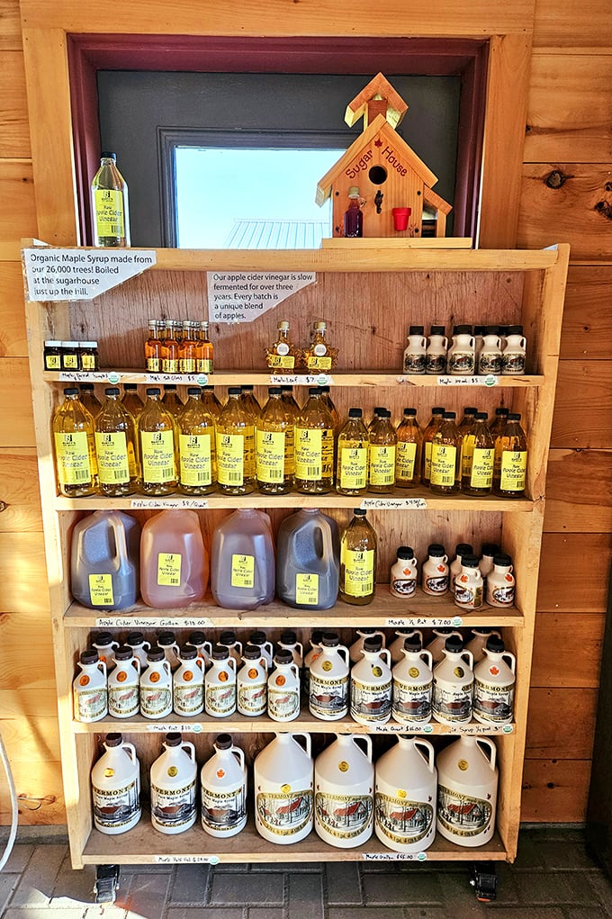 Liquid gold, bottled and ready. From cider to syrup, this shelf is basically Vermont in concentrate form. Time to hydrate, New England style!