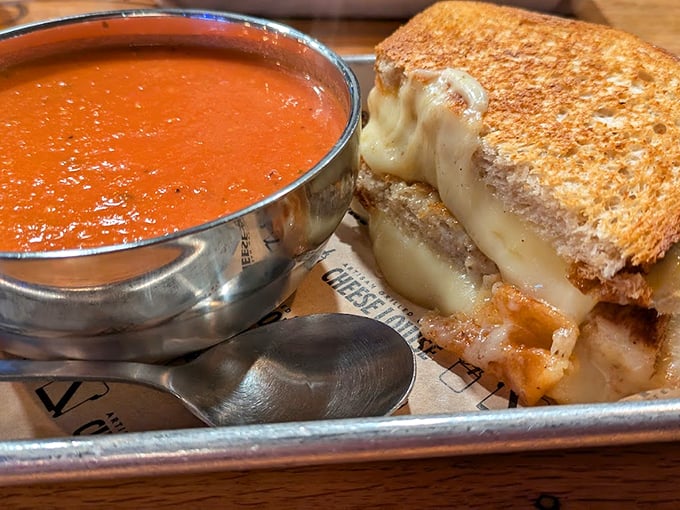 The classic combo &ndash; golden-grilled cheese meets vibrant tomato soup in a match made in comfort food heaven. Photo credit: Laura Vedder
