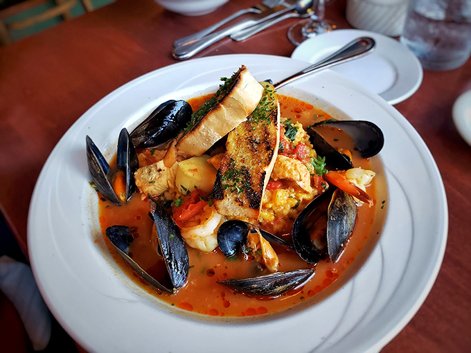 A seafood stew that brings the coast to the mountains, with mussels and fish swimming in a broth worth bottling.