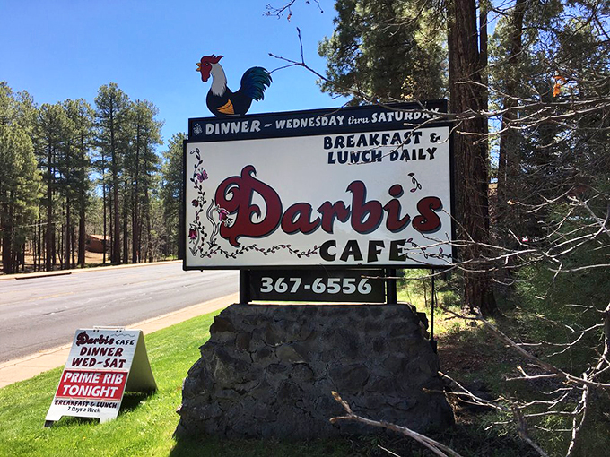 Follow the rooster to breakfast nirvana! This sign isn't just directions &ndash; it's an invitation to the best meal of your day.