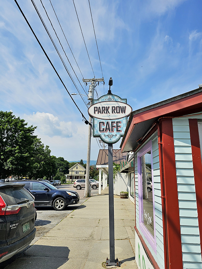 Follow the sign to flavor town! This vintage-inspired beacon guides hungry travelers to their breakfast destiny. Your taste buds' GPS has arrived.