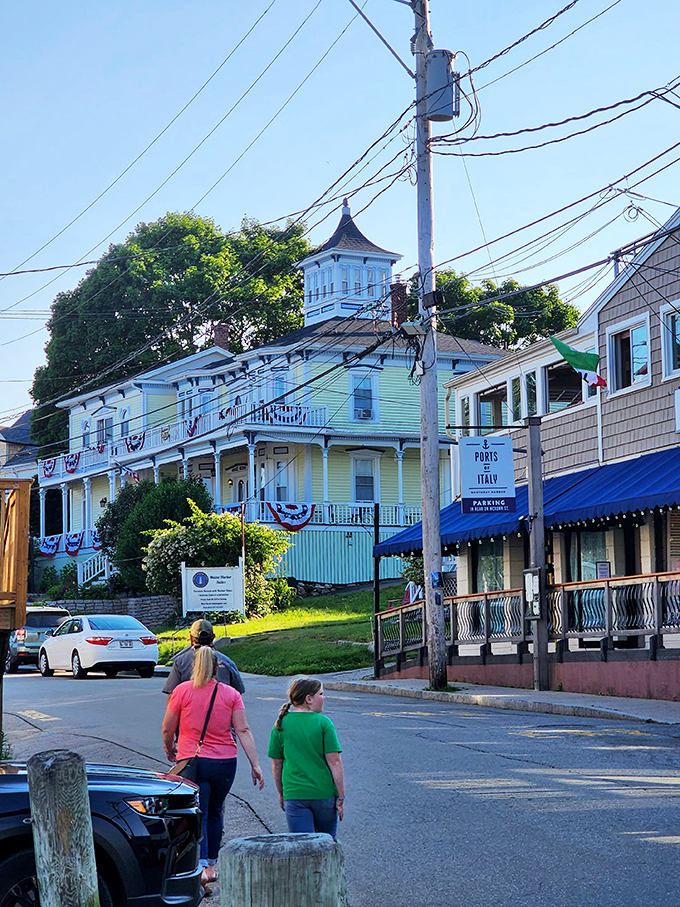 A postcard-perfect street view. Ports of Italy nestles into Boothbay Harbor like it's always been there, waiting to be discovered.