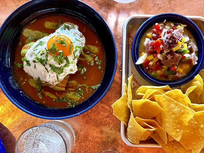 A bowl of sunshine disguised as ceviche, with tortilla chips standing by for their supporting role. Photo credit: Nina S.