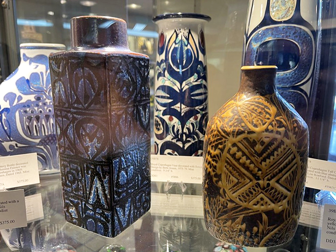 Striking ceramic vessels showcase centuries of artistry, their bold patterns and glazes still commanding attention today.
