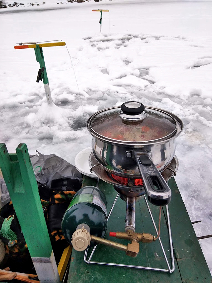 Chilly chow time: Who says camping is just a summer sport? Here, even snowmen might stop by for a warm cup of cocoa.