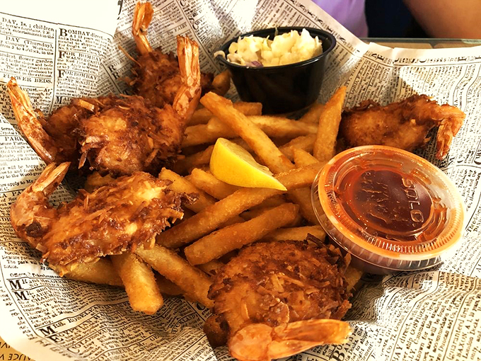 Tropical vacation on a plate! These coconut shrimp are so crispy and golden, they're like little nuggets of sunshine.