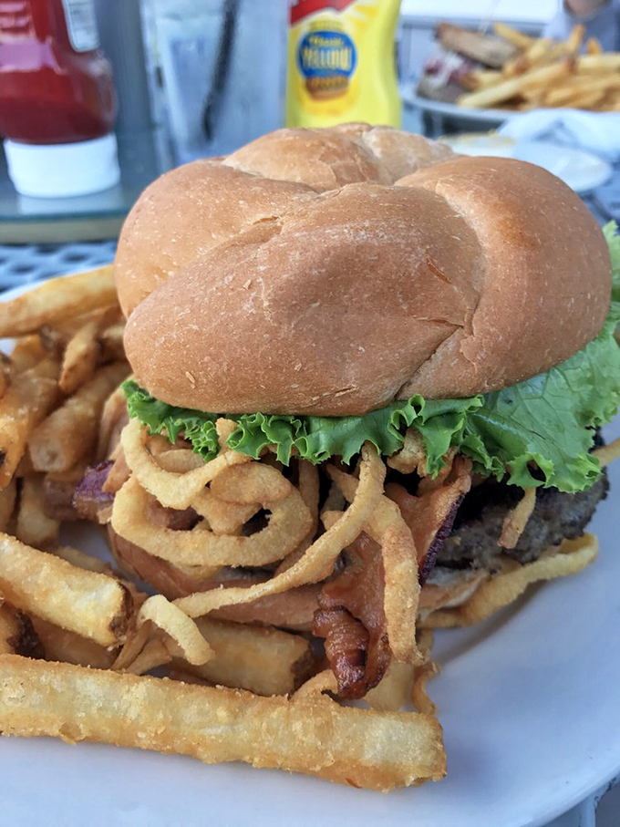 Yeehaw! This cowboy burger is riding into town with a posse of crispy onions. It's a flavor rodeo in every bite!