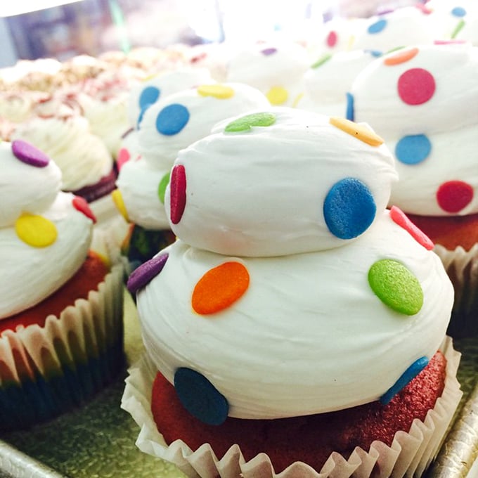 Polka-dot perfection! These cupcakes are so cute, you almost feel bad eating them. Almost. 