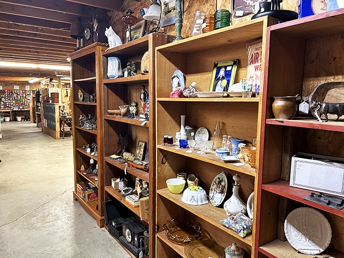Shelf-portrait of America! Each curio and knick-knack is a pixel in the bigger picture of our collective nostalgia.
