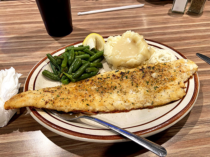 The star of the show: a perfectly seasoned walleye fillet that makes other fish dishes swim away in envy.