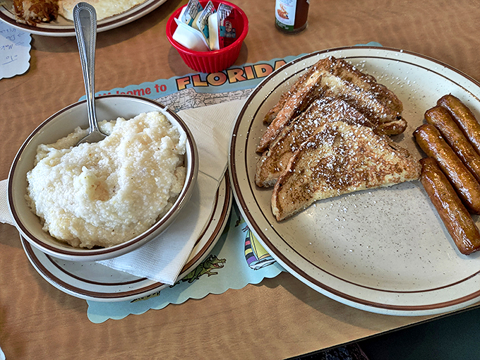 Grits and French toast: a Southern twist on breakfast classics. It's like comfort food got dressed up for a fancy brunch! Photo credit: Maryssa Marzak