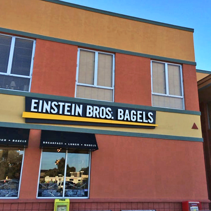 The bat signal for bagel lovers. This sign is a beacon of hope for the hungry and a promise of good things to come.