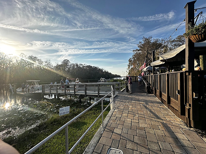 Creek-side dining at its finest! With a view like this, you might think you've died and gone to Florida heaven. But nope, it's just dinner time at the Outback Crab Shack. Photo credit: Average Videos