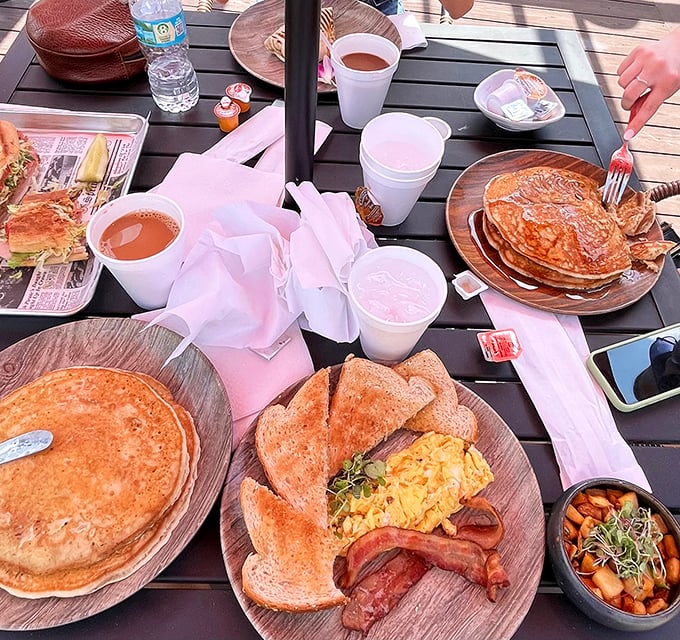 Pancakes so fluffy, they could double as pillows. Paired with eggs and bacon, it's a breakfast of champions (and very happy customers). Photo credit: Patrick