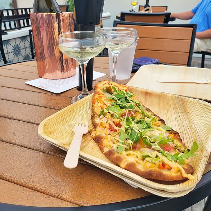 Flatbread that's flatter than my attempts at humor, but infinitely more delicious. A perfect pairing for those crisp whites! Photo credit: John Kemper
