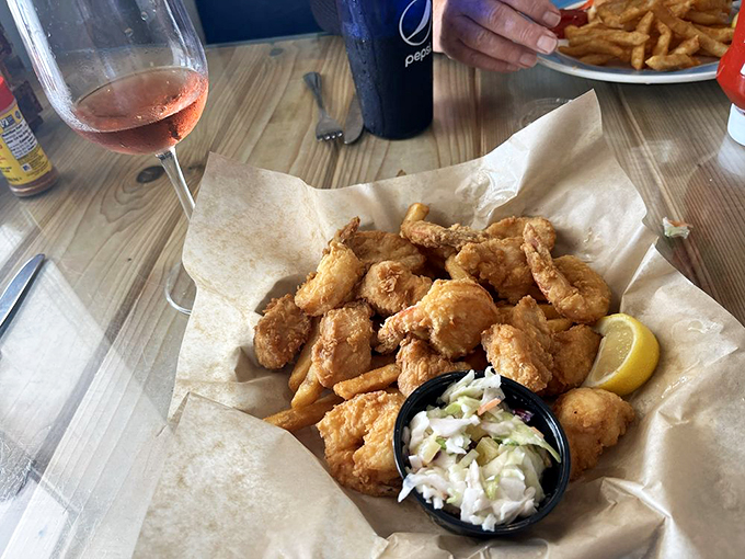 Shrimp heaven is real, and it's right here! This golden basket of crispy crustaceans is like a treasure chest of flavor&mdash;X marks the spot on your taste map. Photo credit: Sandra W.