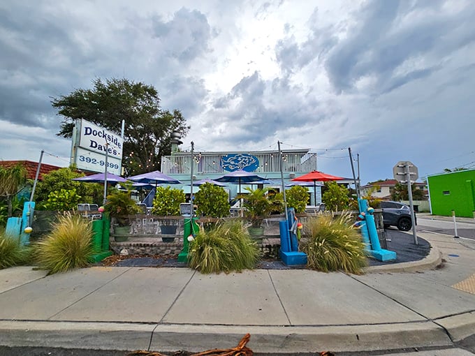 Dockside Dave's from the street &ndash; it's like finding a hidden treasure map, but instead of X marking the spot, it's the aroma of delicious seafood!