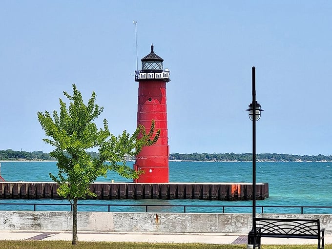Red, bold, and ready for its close-up. This 1906 stunner has prime waterfront real estate that would make any realtor jealous. 