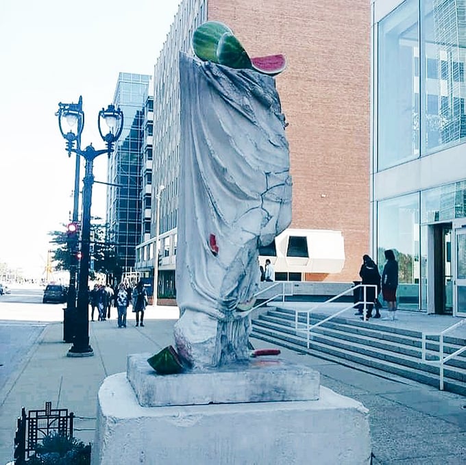 City streets become an art safari. Keep your eyes peeled for giant roosters and abstract wonders!