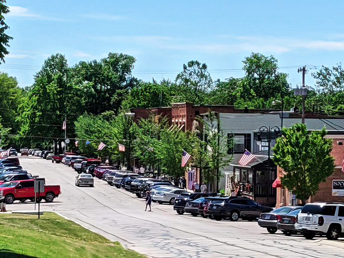 Aerial view of pure Midwest charm. Grand Rapids is like a model train set come to life, complete with picturesque river.