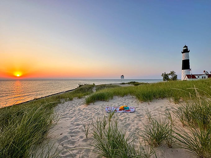 ach day bliss in Ludington! Sun-seekers dot the shoreline, proving that sometimes, the best vacation is right in your own backyard.