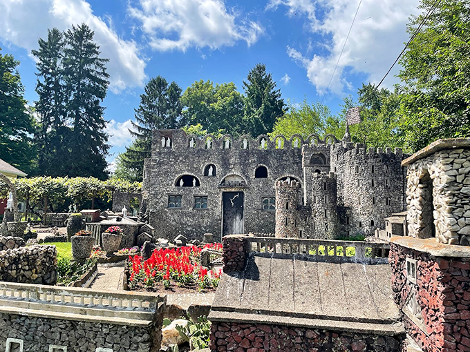 Pebble-powered whimsy! This miniature stone kingdom proves one man's rocks are another's fairytale castle. Flintstones, eat your heart out!