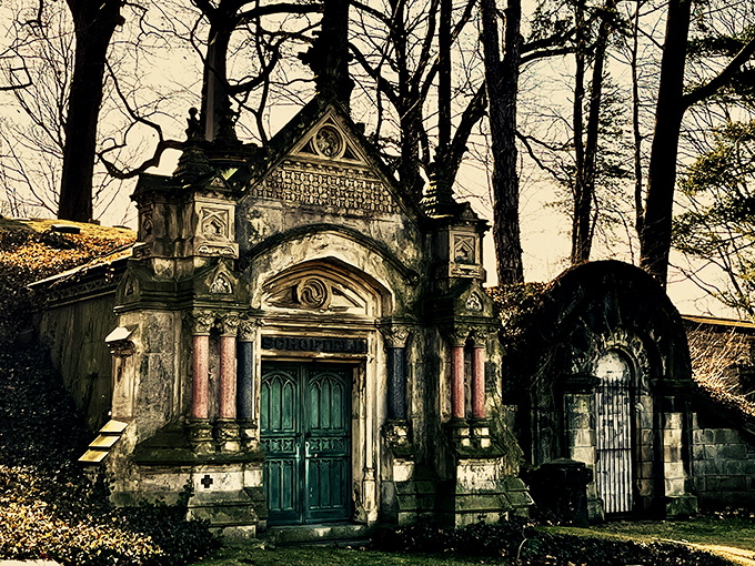 Welcome to the Schofield mausoleum, where Gothic meets grandeur! This mini-castle for the dead is giving serious 'Addams Family summer home' vibes.