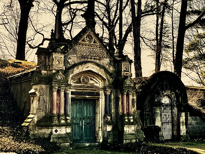 Welcome to the Schofield mausoleum, where Gothic meets grandeur! This mini-castle for the dead is giving serious 'Addams Family summer home' vibes.