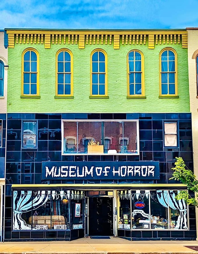 "Welcome to the house of horrors! This lime-green facade is like the Hulk decided to open a haunted B&B." Photo credit: Nate Thompson Video