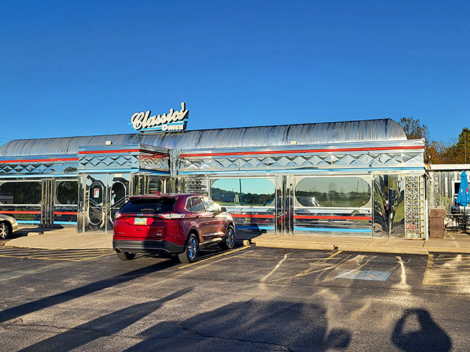 Chrome sweet chrome! This shiny time capsule serves up nostalgia with a side of "Great Scott, did we just hit 88 mph?"