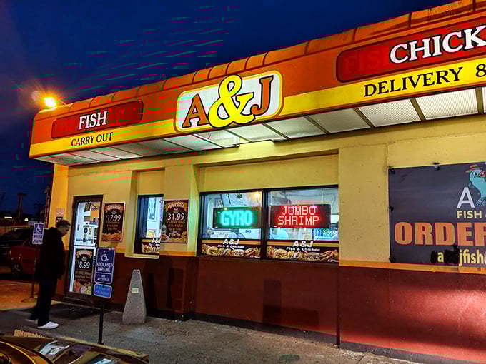 Neon signs and jumbo shrimp? It's like Vegas for your taste buds! This no-frills spot is serving up comfort food that's louder than its decor. Photo credit: Arthur Rodriguez